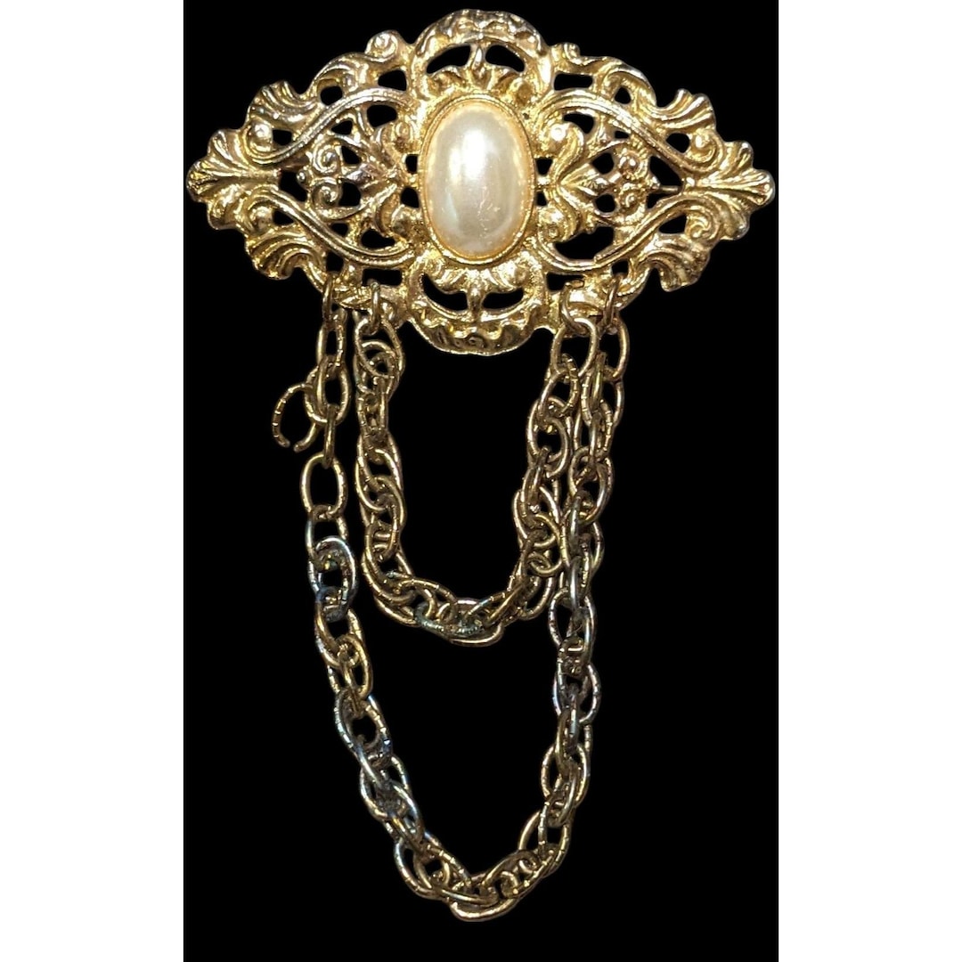 Vintage Victorian Style Gold Tone Chain Brooch - Etsy