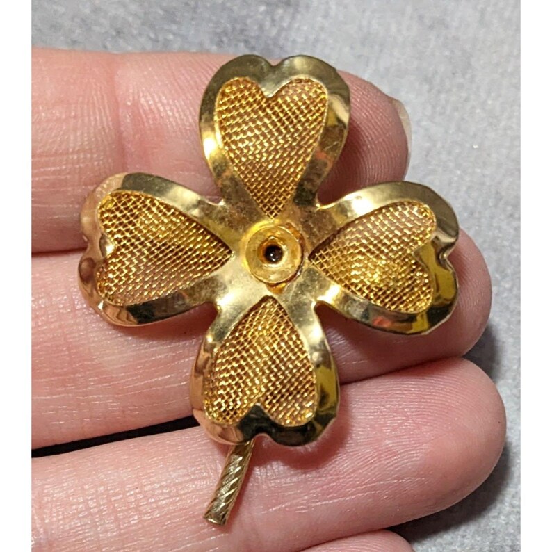 Vintage Gold Tone Mesh Four Leaf Clover Brooch - Etsy