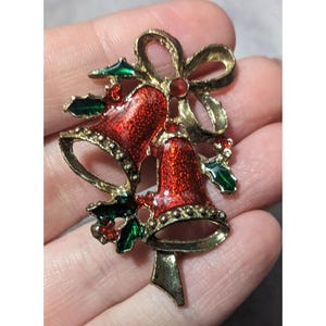 Vintage Holiday Holly Bell Enameled Brooch - Etsy