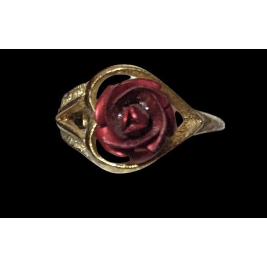 Vintage Open Heart Red Rose Gold Tone Fashion Ring Size 6 - Etsy