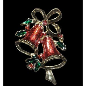 Vintage Holiday Holly Bell Enameled Brooch - Etsy