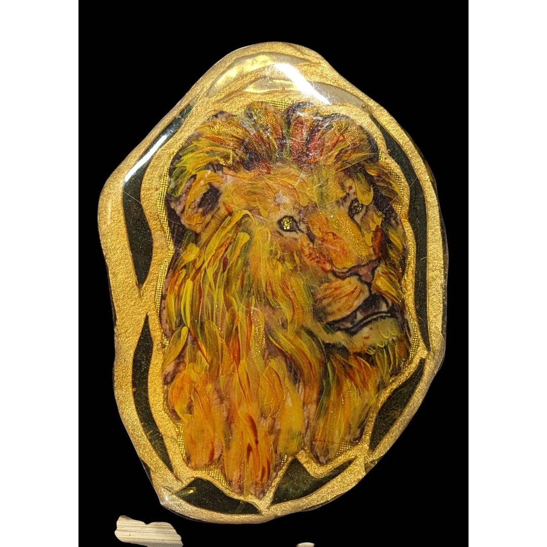 Vintage 3D Layered Hand-painted Lion Brooch With Gold Accents - Etsy
