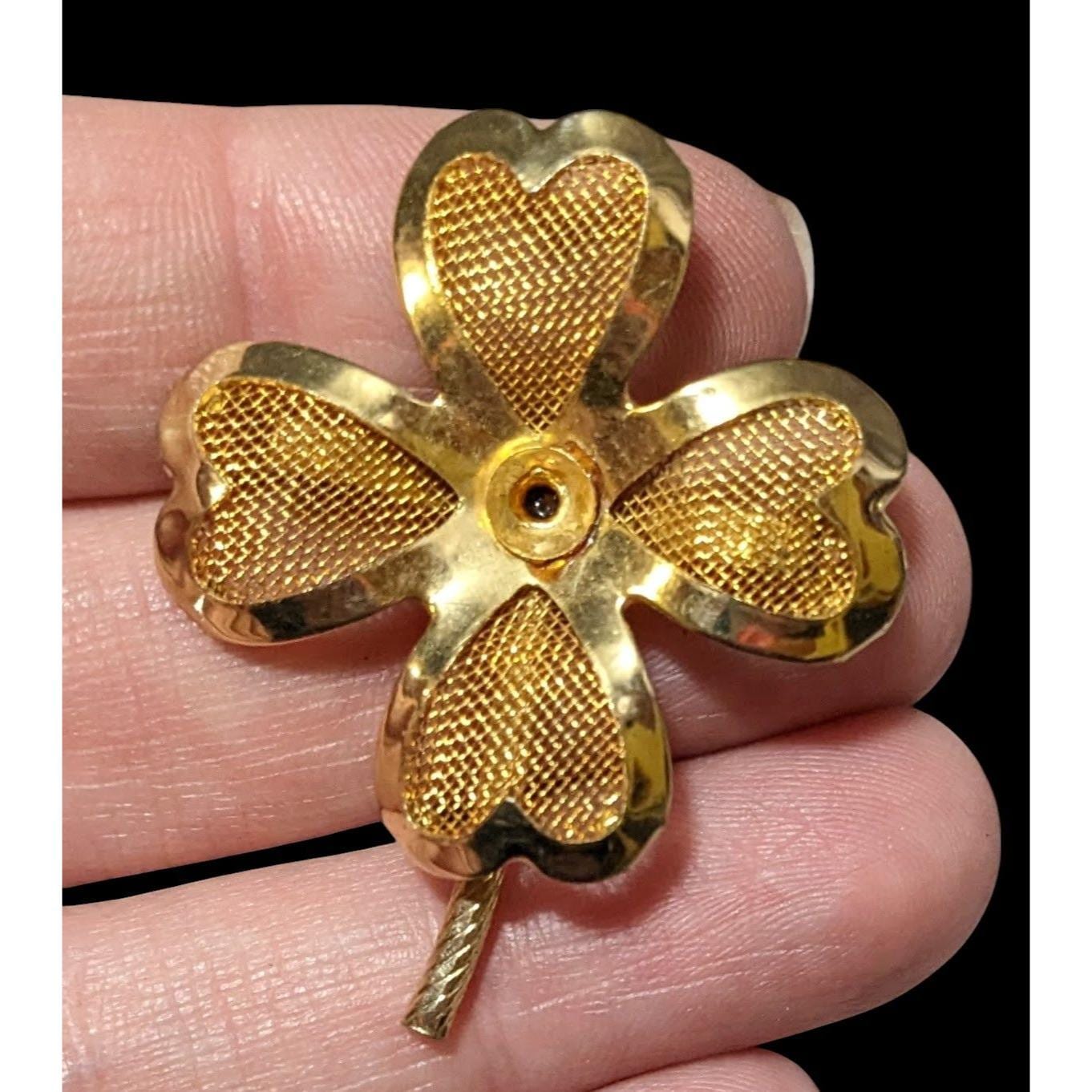 Vintage Gold Tone Mesh Four Leaf Clover Brooch - Etsy