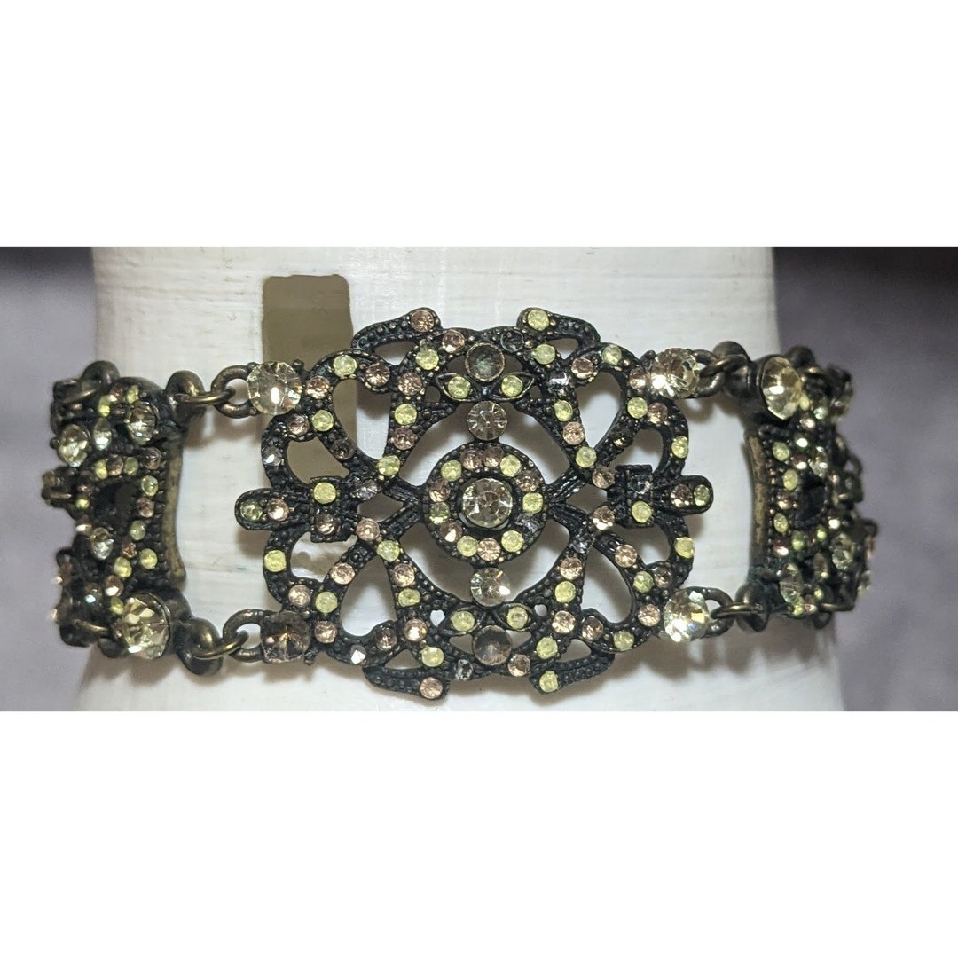 Vintage VCLM Jeweled Floral Bracelet - Etsy