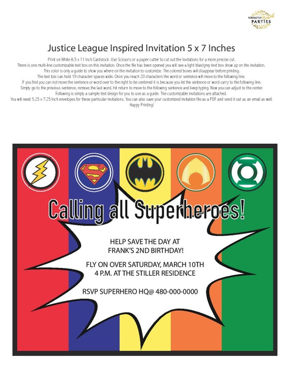 Justice League Birthday Invitation