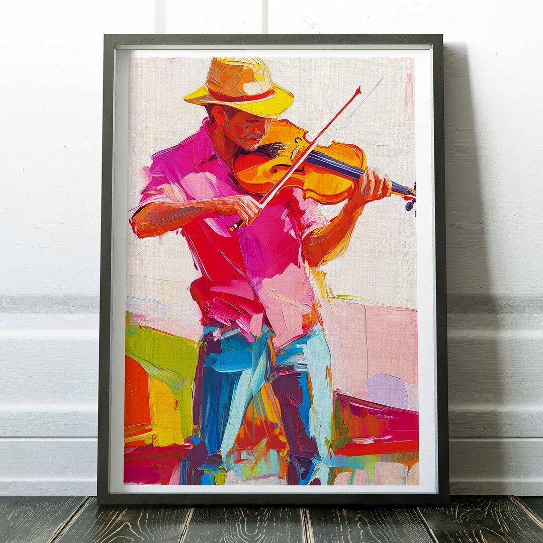Violin Wall Art, Fiddle Print, Cowboy Art, Colorful Musician Poster ...