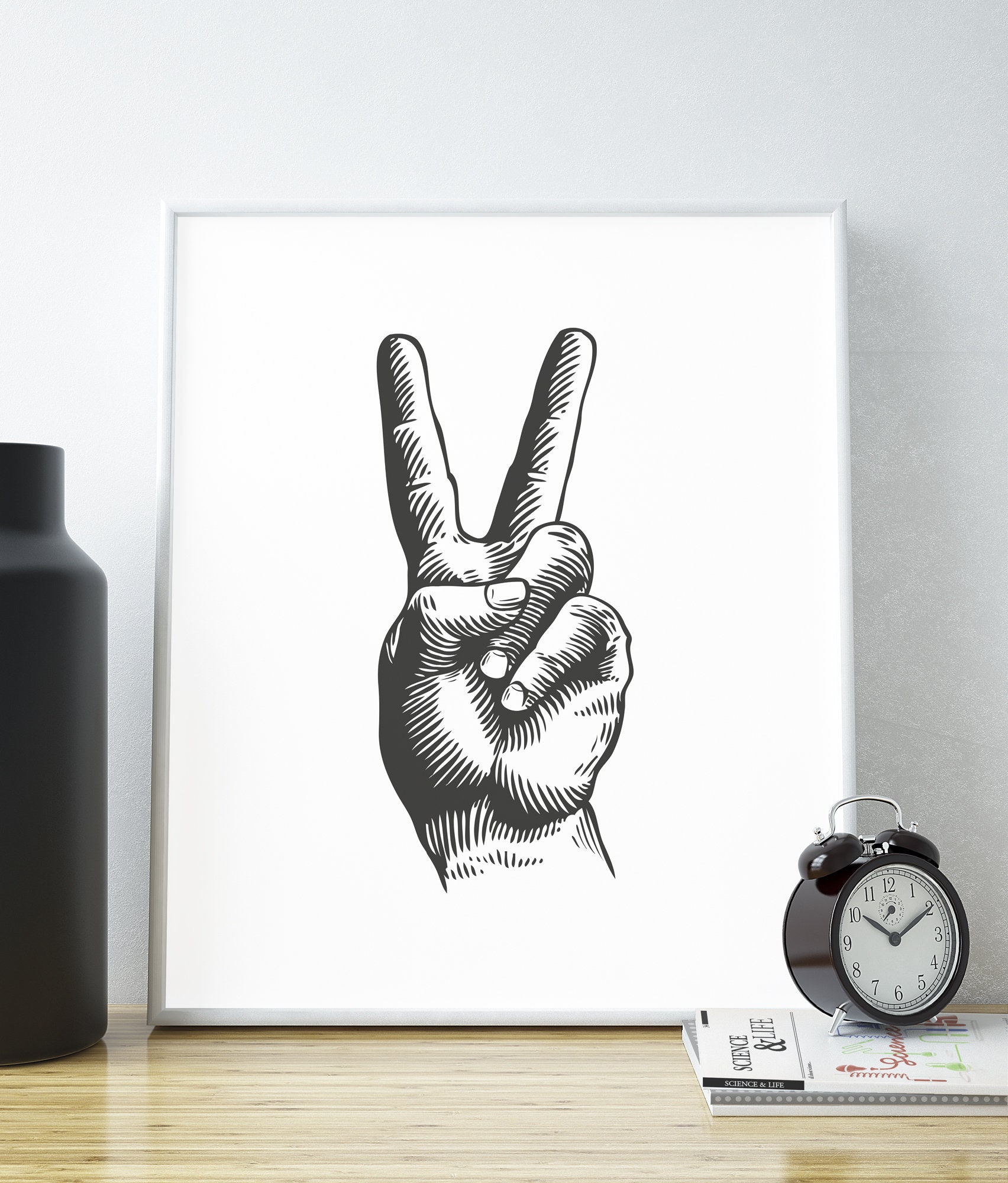 Peace Sign Printable Wall Art, Peace Fingers, Minimal Decor Graphic ...