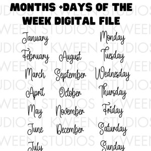 Months of the Year SVG PNG Planner Vinyl Cut File Calendar Cricut month ...