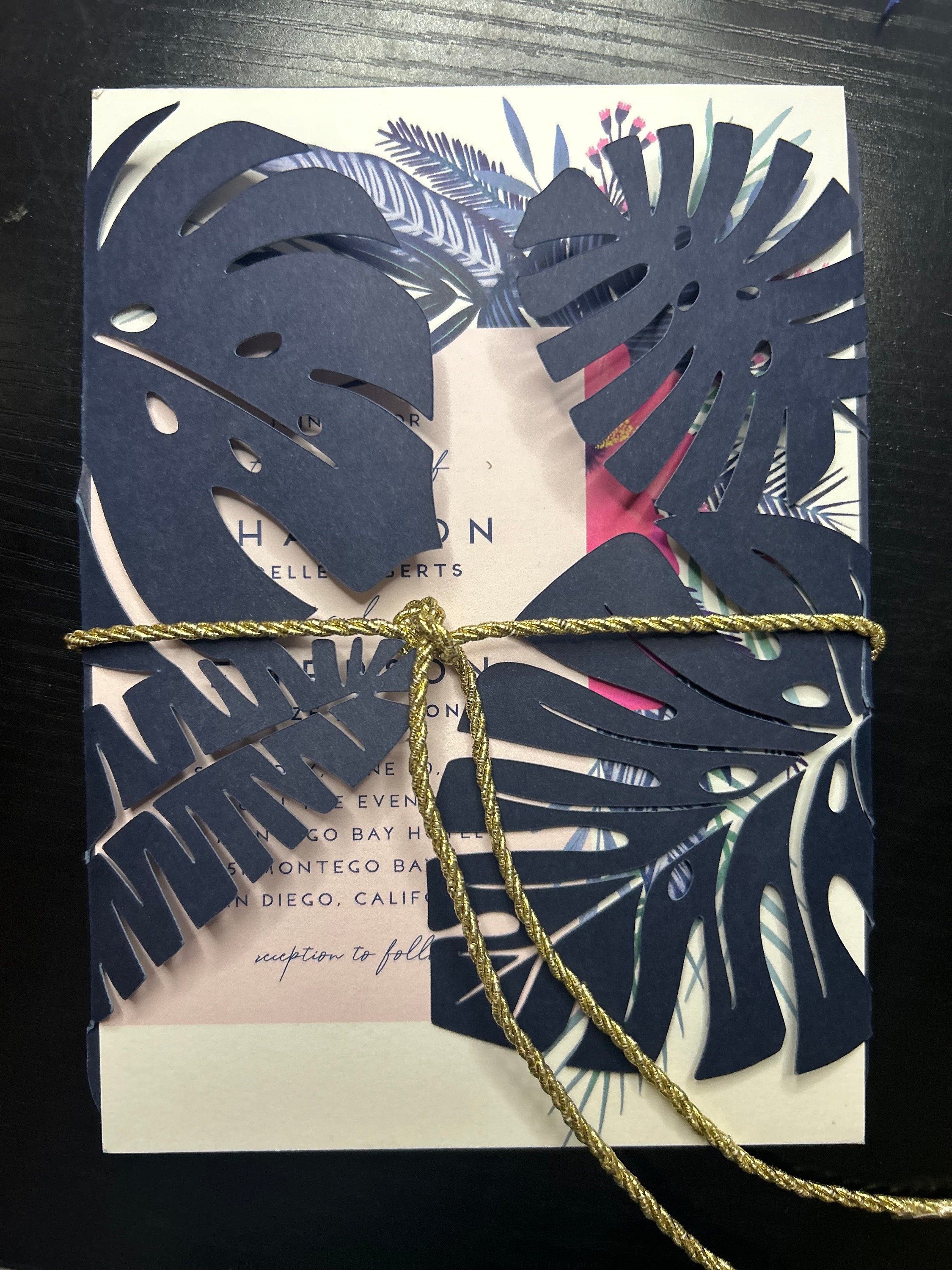 Tropical Monstera Leaf Invitation Covers Black Customizable DIY ...