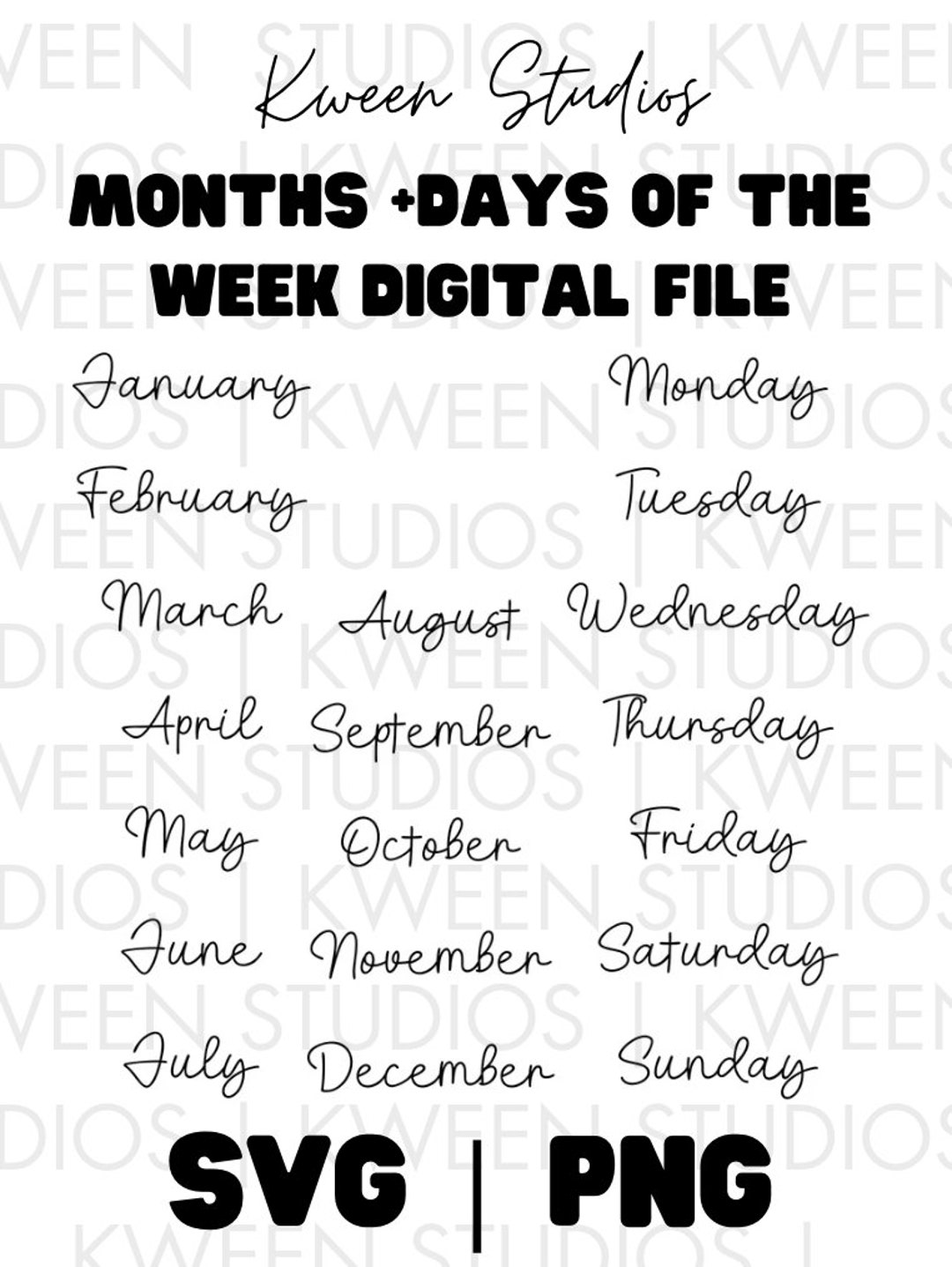 Months of the Year SVG PNG Planner Vinyl Cut File Calendar Cricut month ...