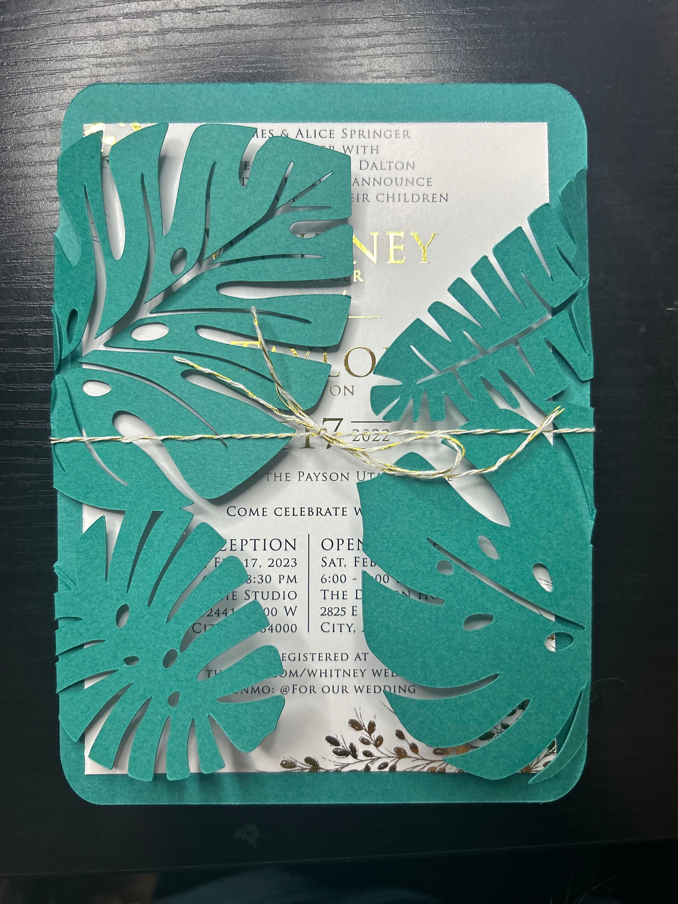 Tropical Monstera Leaf Invitation Covers Black Customizable DIY ...