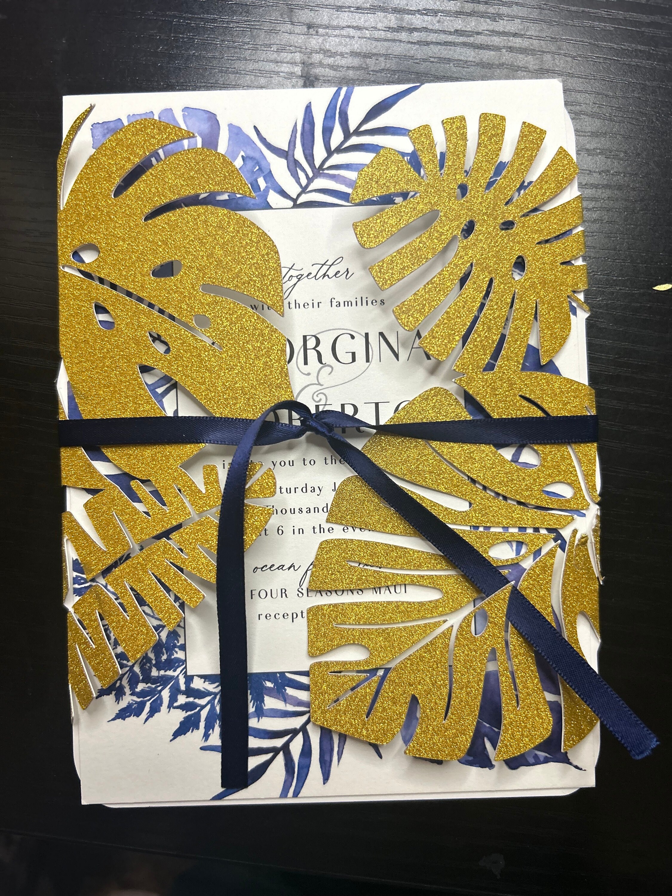 Tropical Monstera Leaf Invitation Covers Black Customizable DIY ...