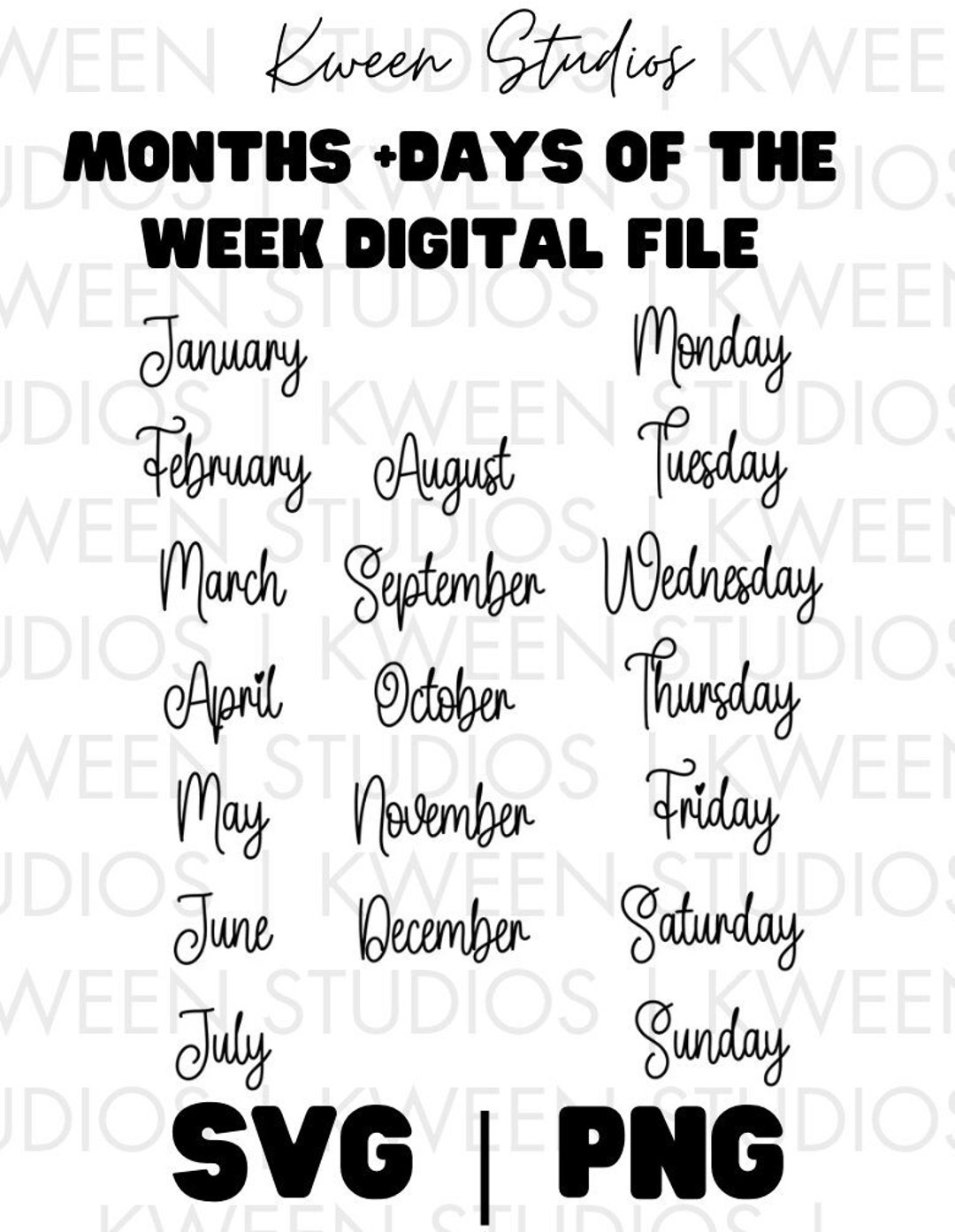 Months of the Year SVG PNG| Planner Vinyl Cut File | Calendar Cricut ...