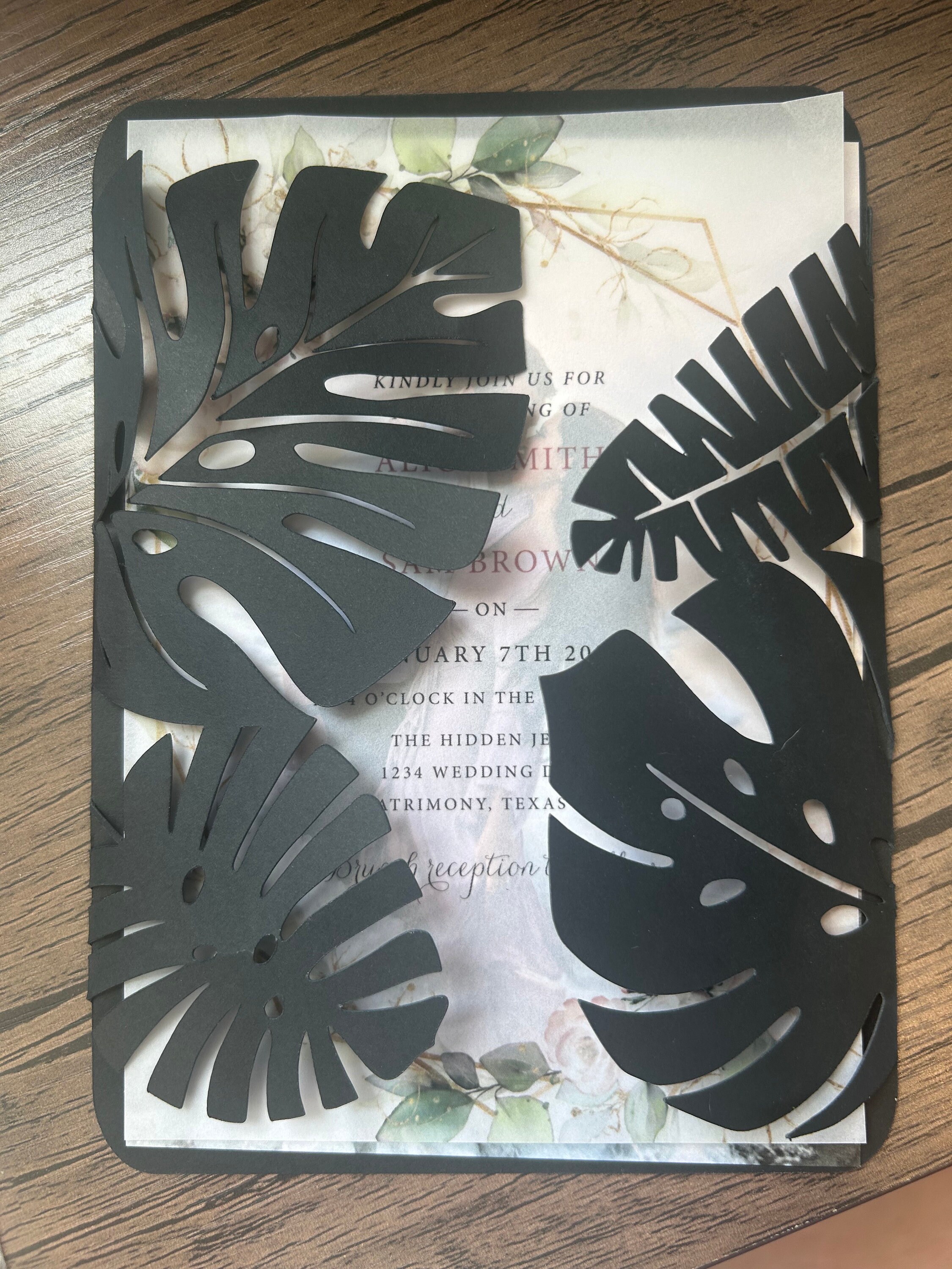 Tropical Monstera Leaf Invitation Covers Black Customizable DIY ...