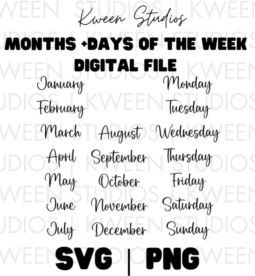 Months of the Year SVG PNG| Planner Vinyl Cut File | Calendar Cricut ...