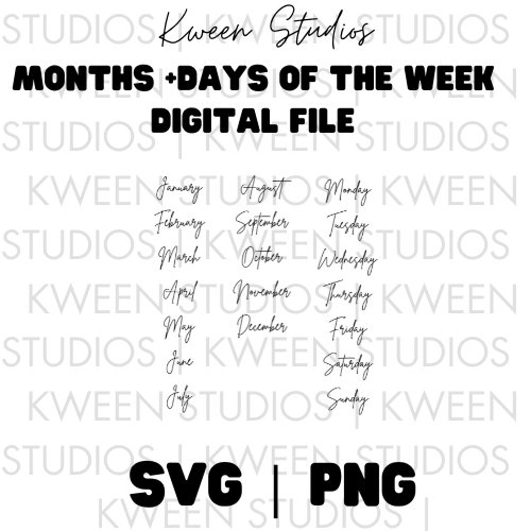 Months of the Year SVG PNG Planner Vinyl Cut File Calendar Cricut month ...