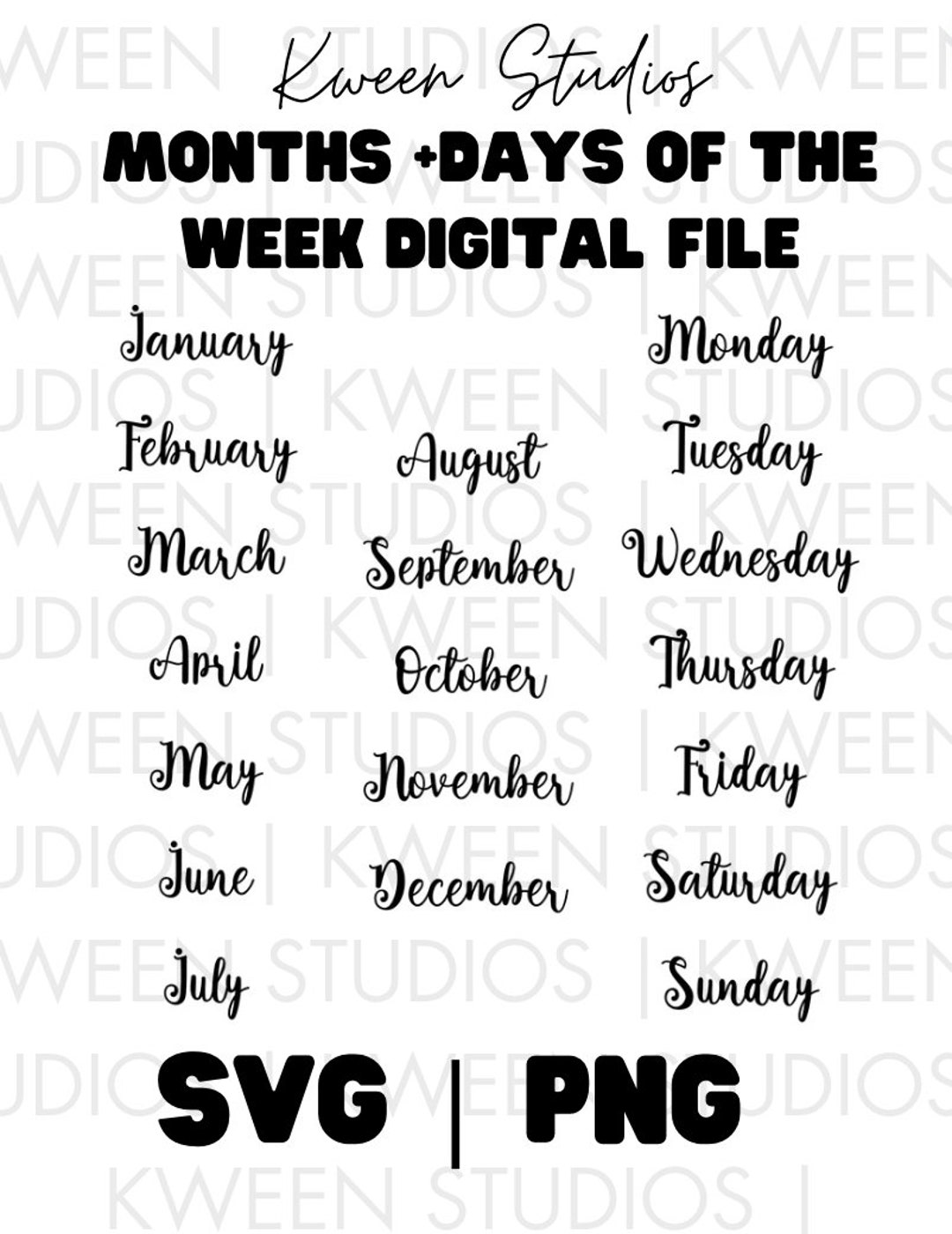Months of the Year SVG PNG Planner Vinyl Cut File Calendar Cricut month ...