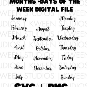 Months of the Year SVG PNG Planner Vinyl Cut File Calendar Cricut month ...