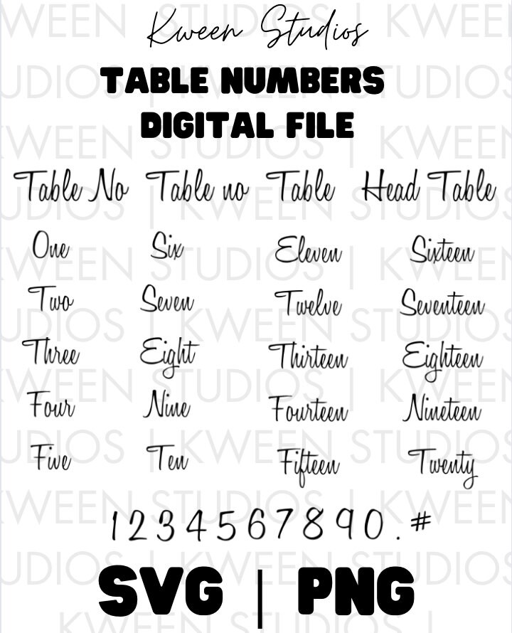 Table Numbers SVG Set | Cut File | Numbers Svg | Svg for Cricut ...