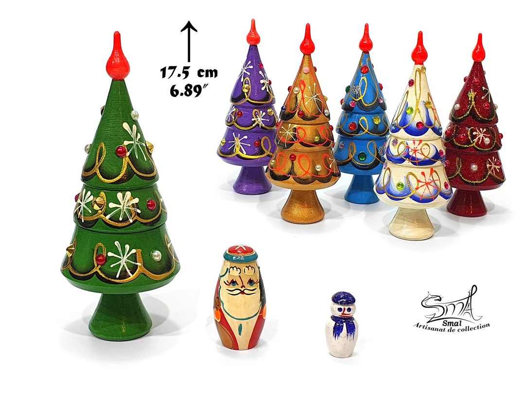 Wooden Matryoshka Christmas Tree Santa Claus Snowman Russian Dolls ...