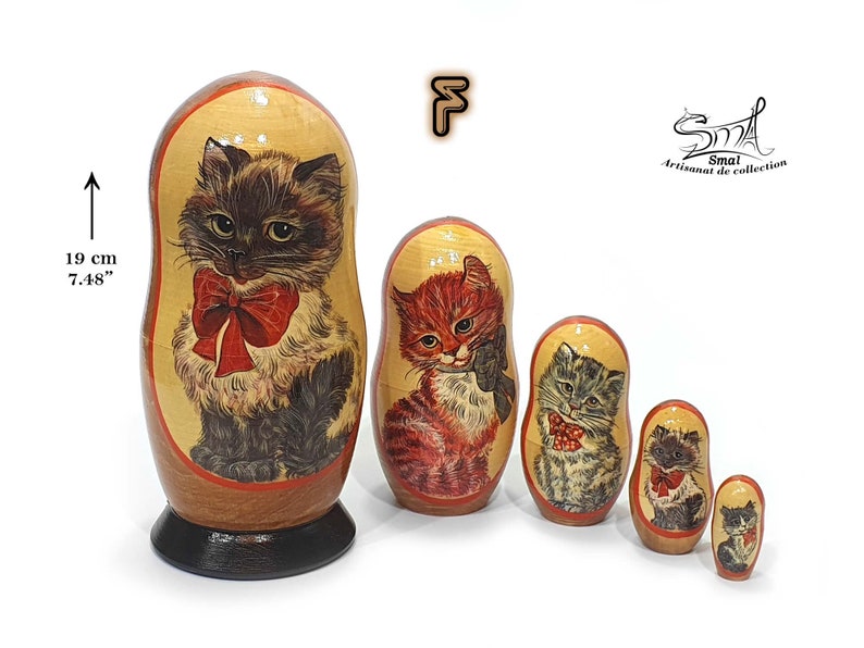 Handmade Cat Matryoshka, 5 Piece Russian Nesting Dolls, Hand-painted ...