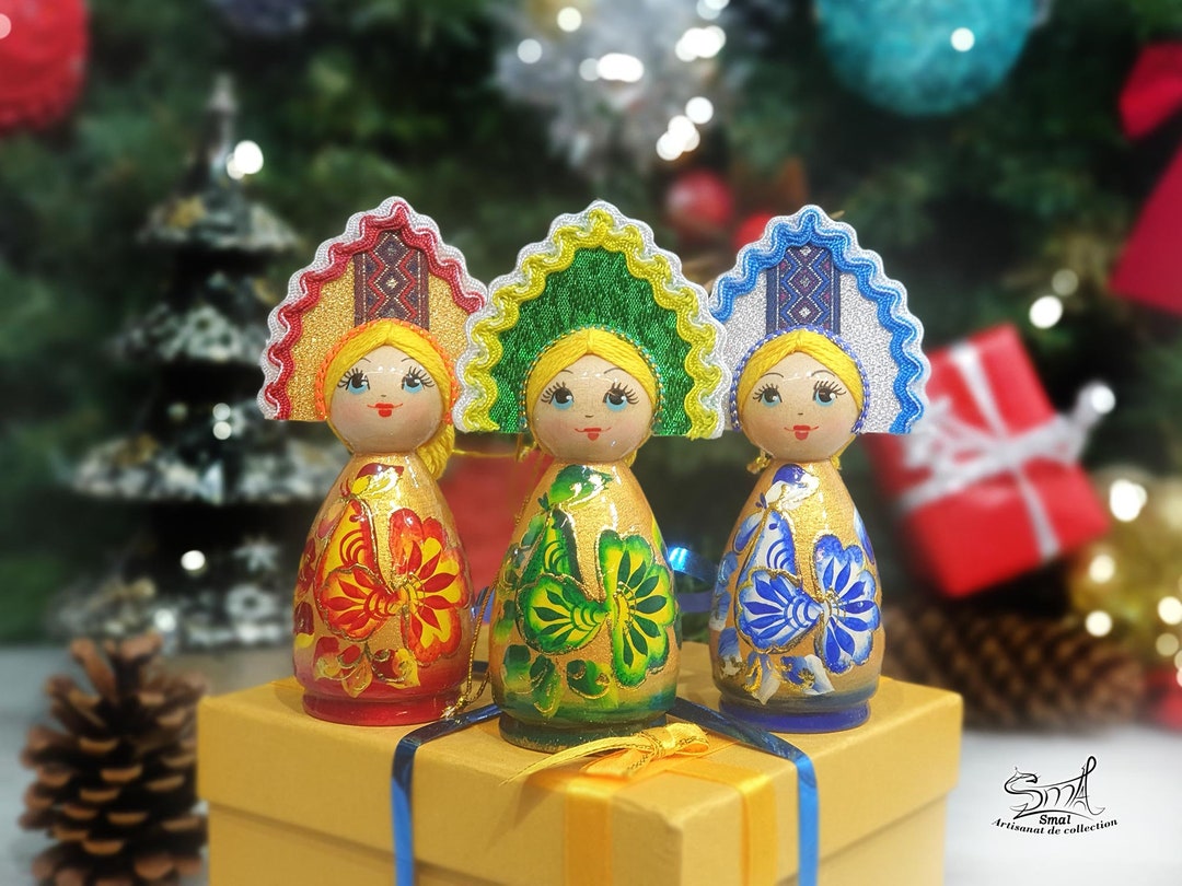 Russian Folk Wooden Doll Ornament With Kokoshnik 11 Cm, Hand-painted ...