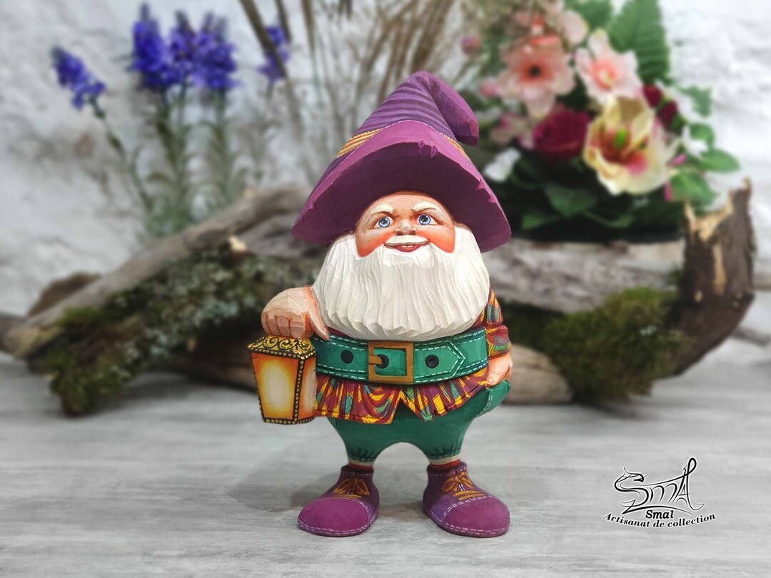 Handmade Wooden Carved Garden Dwarf Gnome Christmas Decorations ...