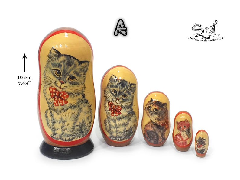 Handmade Cat Matryoshka, 5 Piece Russian Nesting Dolls, Hand-painted ...