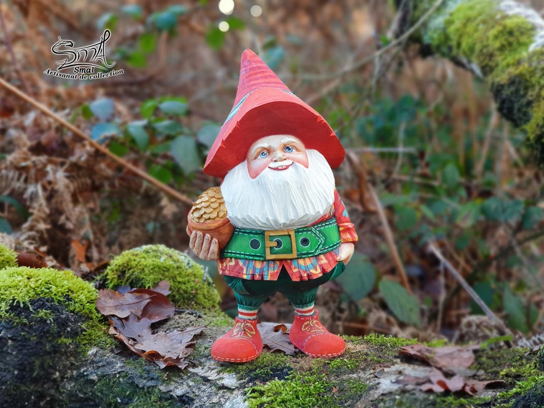 Handmade Wooden Carved Garden Dwarf Gnome Christmas Decorations. Wooden ...