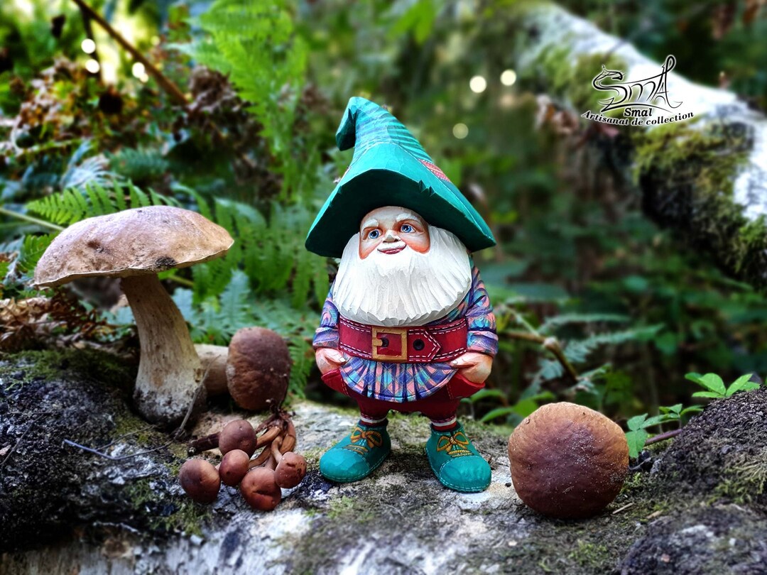 Handmade Wooden Carved Garden Dwarf Gnome Christmas Decorations. Wooden ...