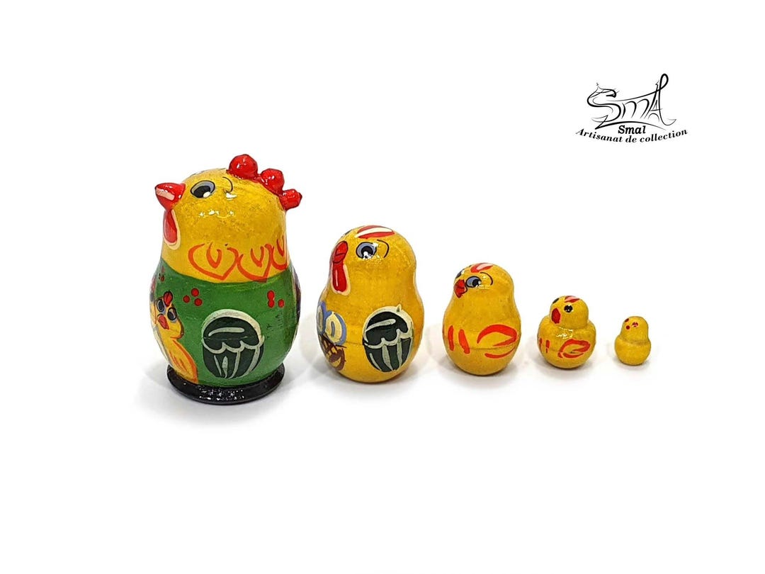 Tiny Easter Chicken & Chicks, Handmade Miniature Matryoshka Nesting ...