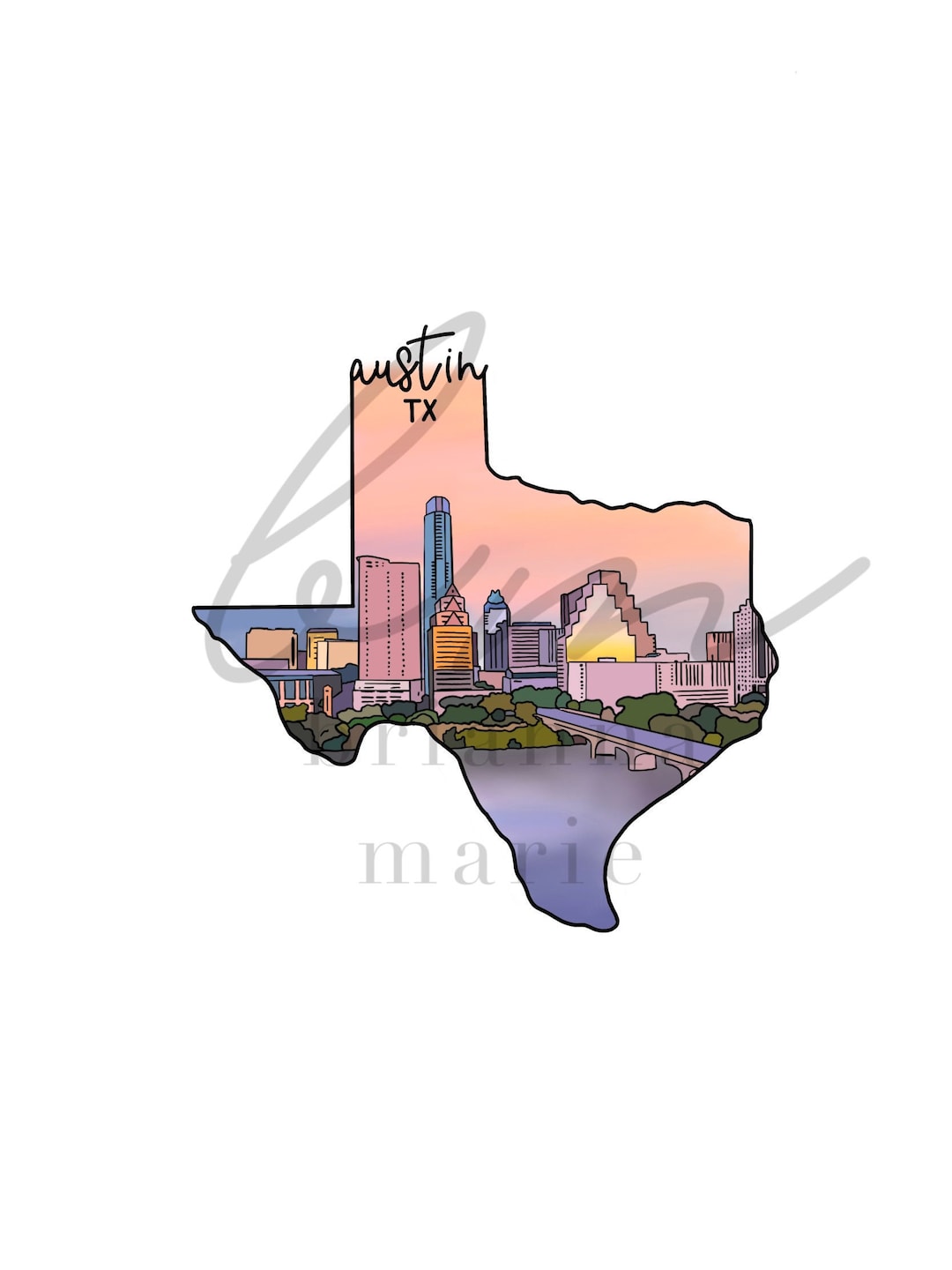 Digital Download of Austin, Texas Skyline Design, PDF, JPEG, PNG ...