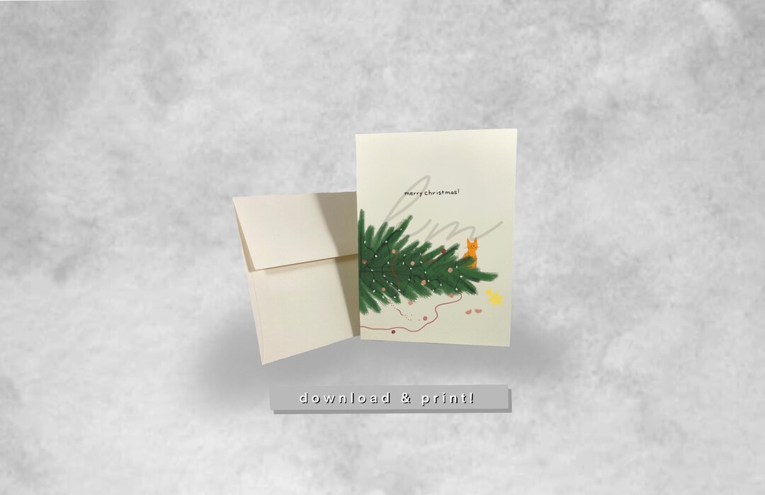 Printable Christmas Card Printable Cat Christmas Tree Card Cute ...