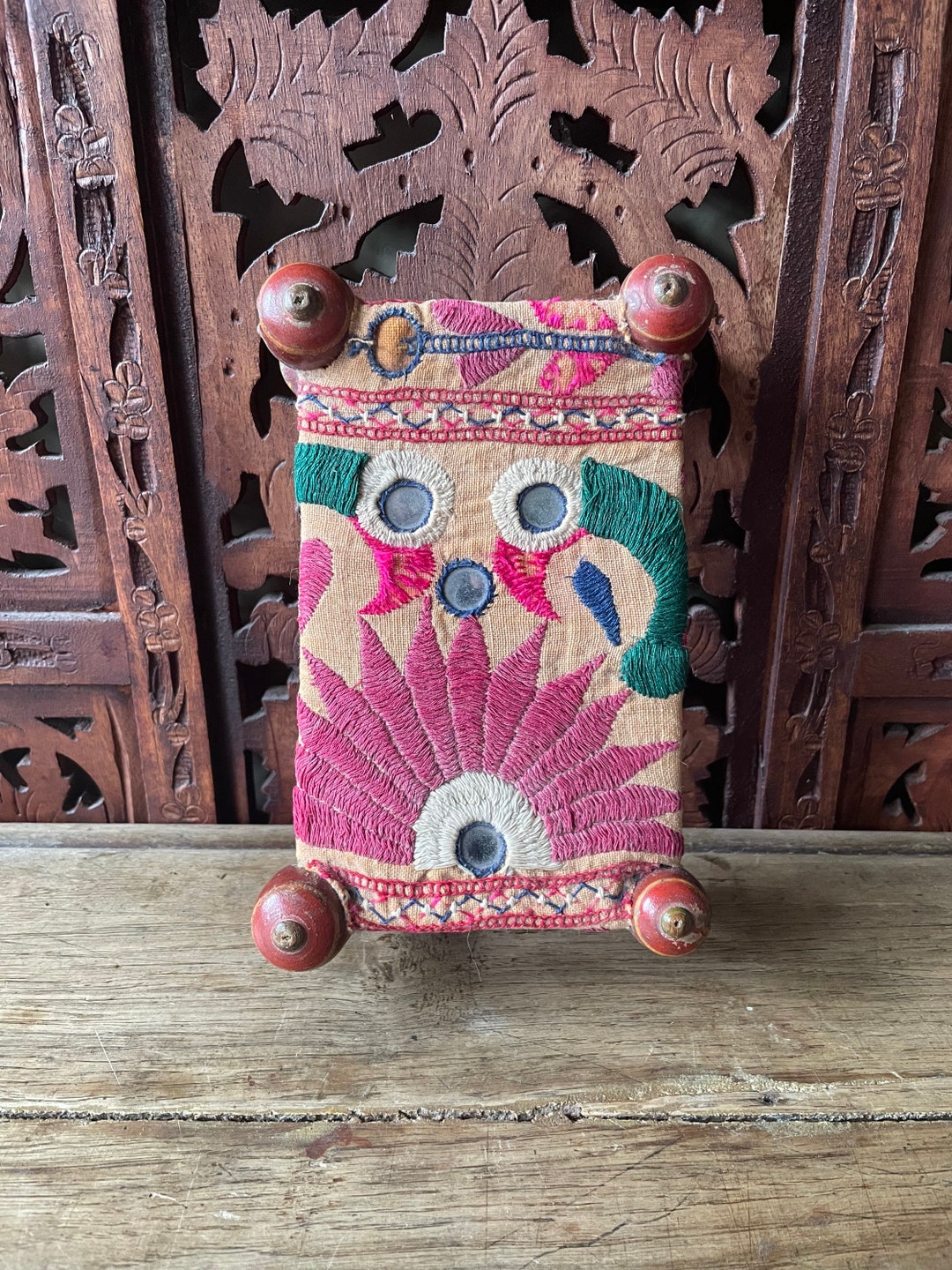 Vintage Hindu Deity Bed India Wedding Peacocks Floral Embroidery ...