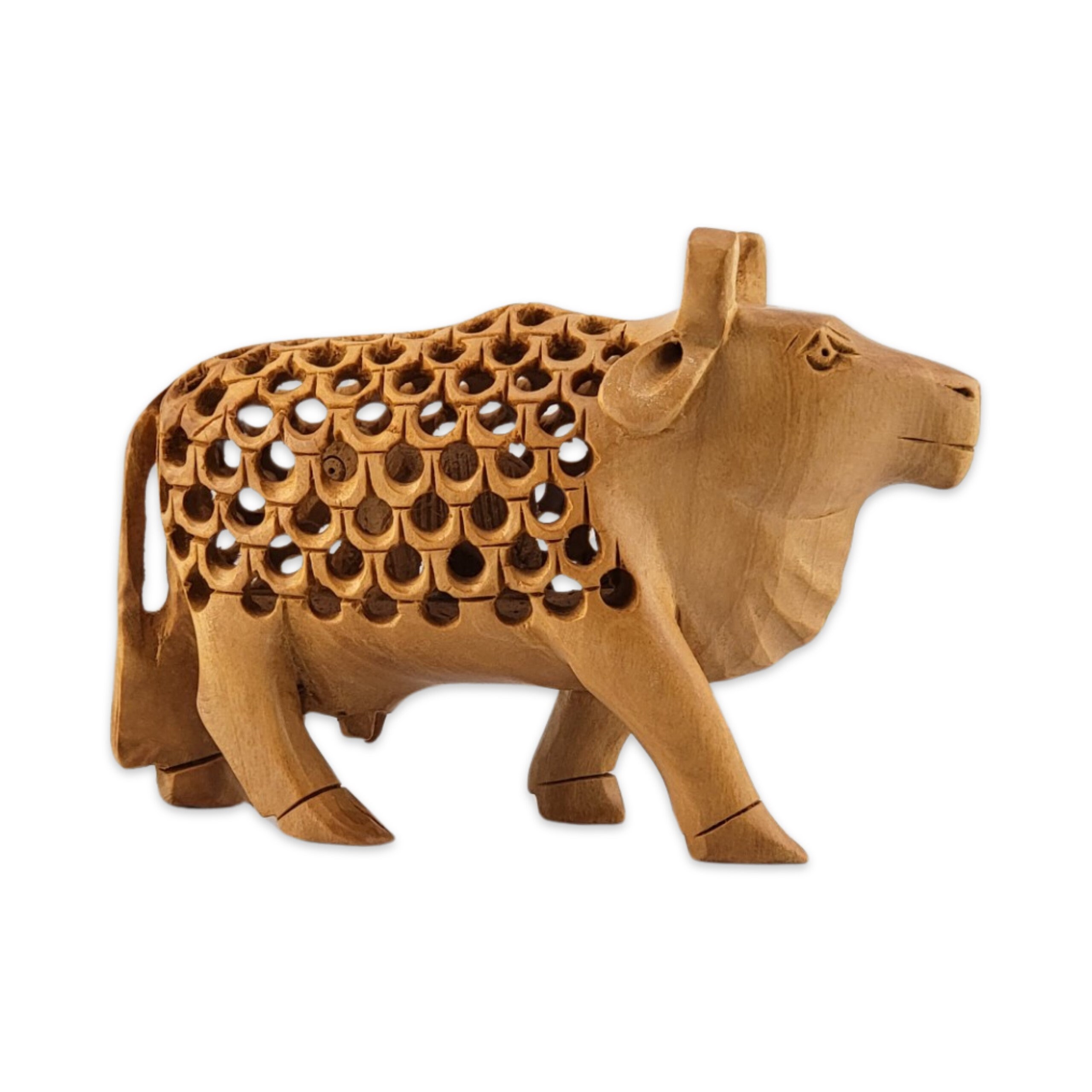 Undercut Wooden Cow Figurine 3 Home Decor Statue/ Hand Carved Wooden ...