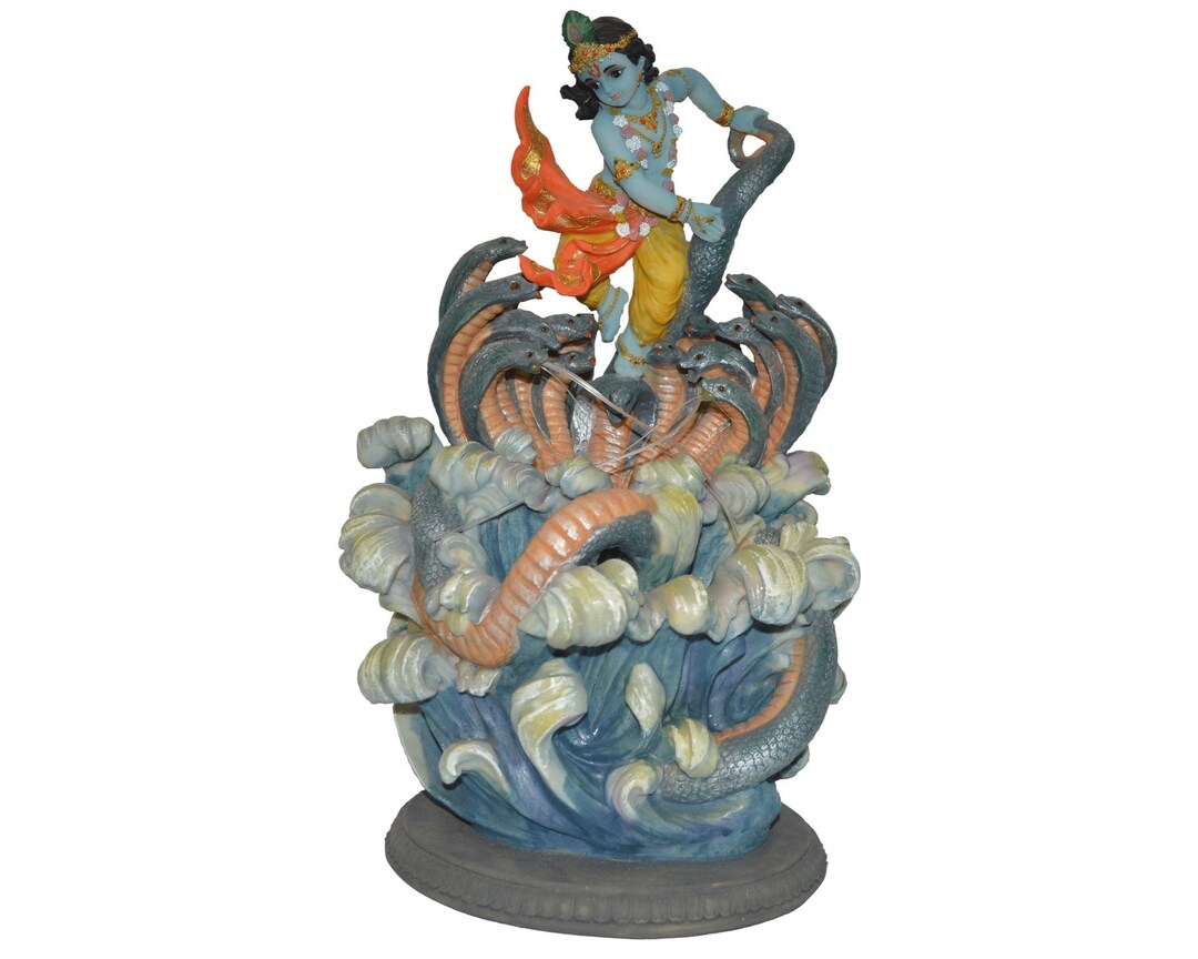 Krishna and Kaliya Statue 15", Krishna Dancing on Hoods of Serpant ...