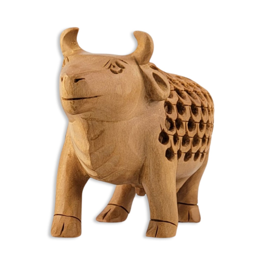 Undercut Wooden Cow Figurine 3 Home Decor Statue/ Hand Carved Wooden ...