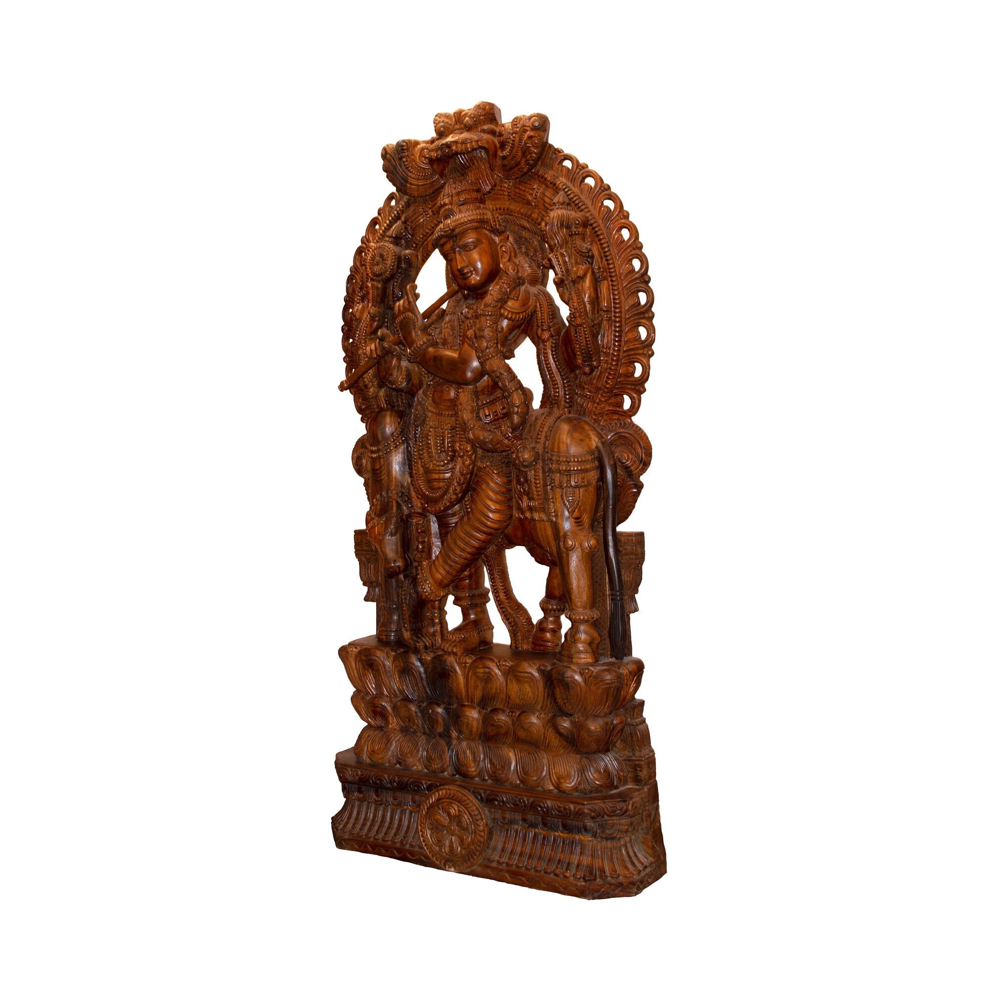 Wooden Krishna With Cow 69, Lord Krishna, Krishna Idol, Lord Krishna ...
