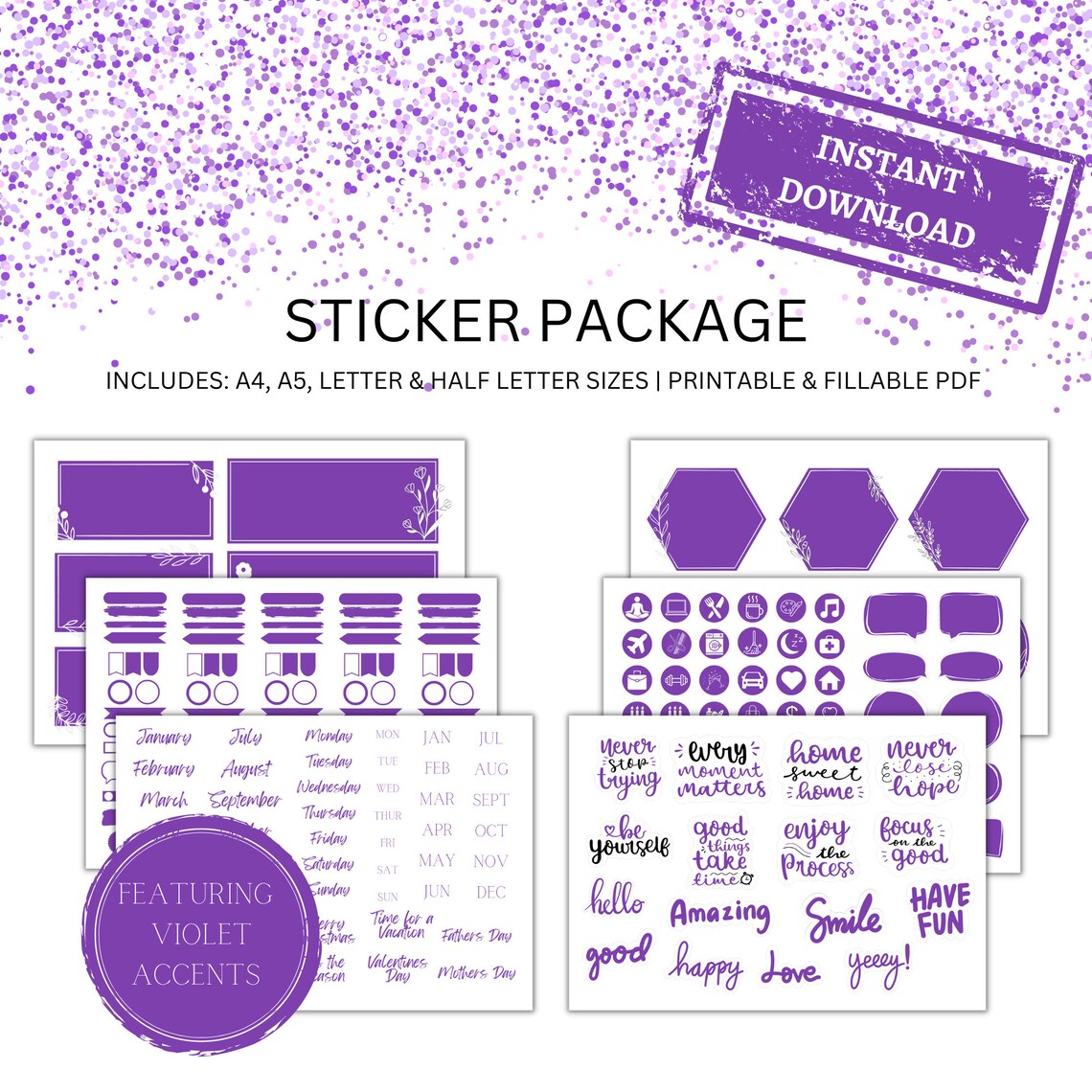 Stickers Package - Instant Download, A4 Size - Etsy