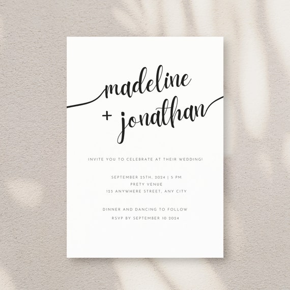 Madeline Black and White Wedding Invitation Madeline - Etsy