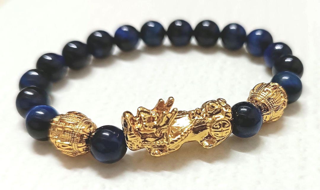 Pixiu Blue Tiger Eye Bracelet: Vietnam Sand Gold Amulet - Etsy