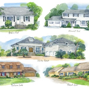 Multiple House Portrait — Watercolor House Portrait From Photo — Home ...