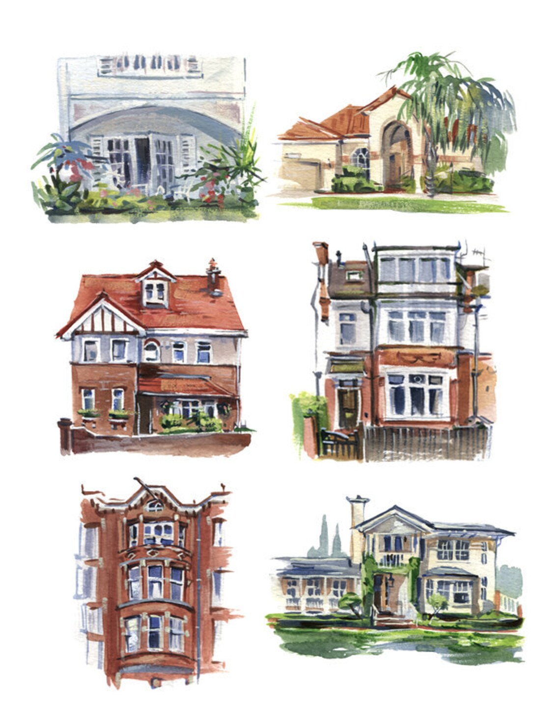 Multiple House Portrait Watercolor House Portrait From Photo - Etsy