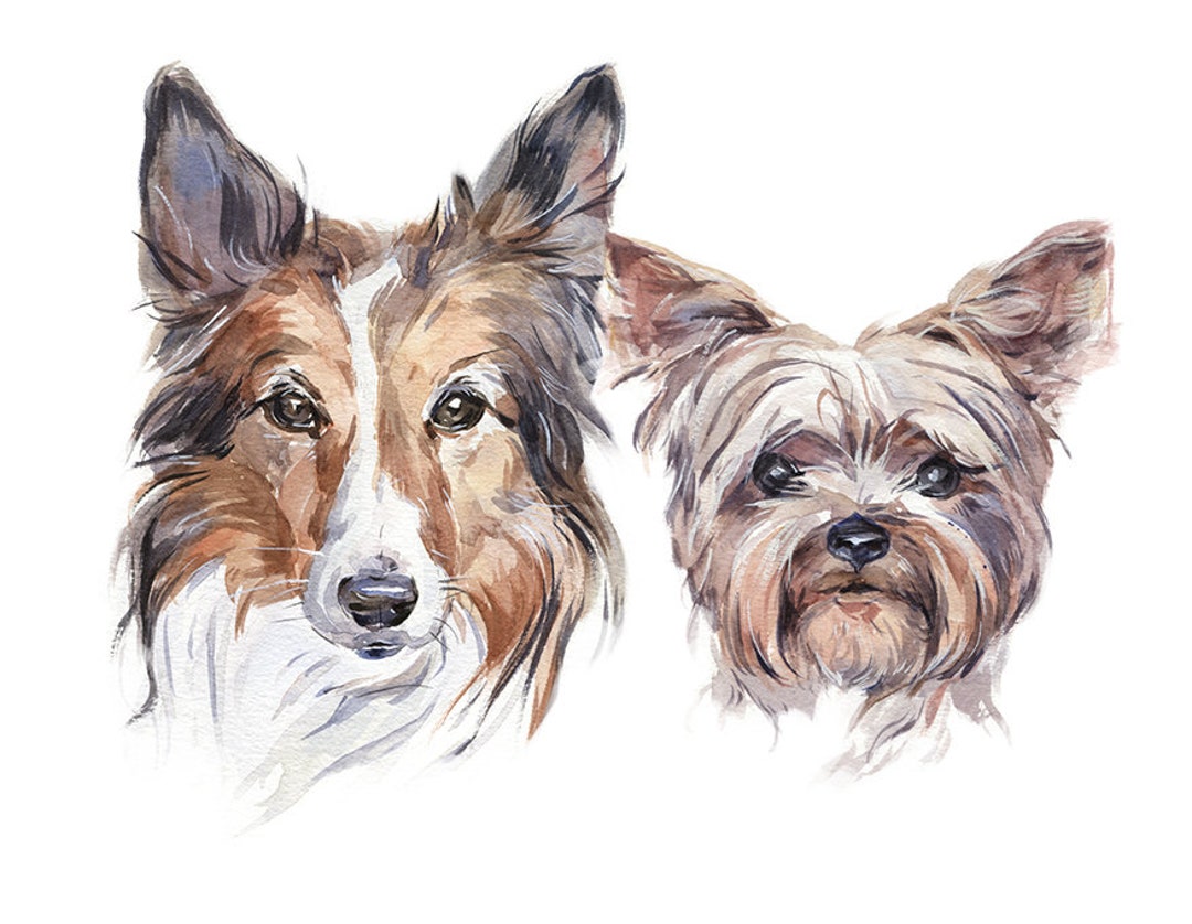 MULTI Dog Portrait — Custom Two Pet Portrait — Family Gift — Watercolor ...