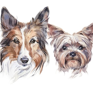 MULTI Dog Portrait Custom Two Pet Portrait Family Gift Watercolor Pet ...