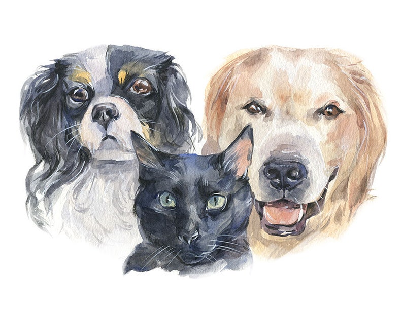 MULTI Dog Portrait Custom Two Pet Portrait Christmas Gift - Etsy