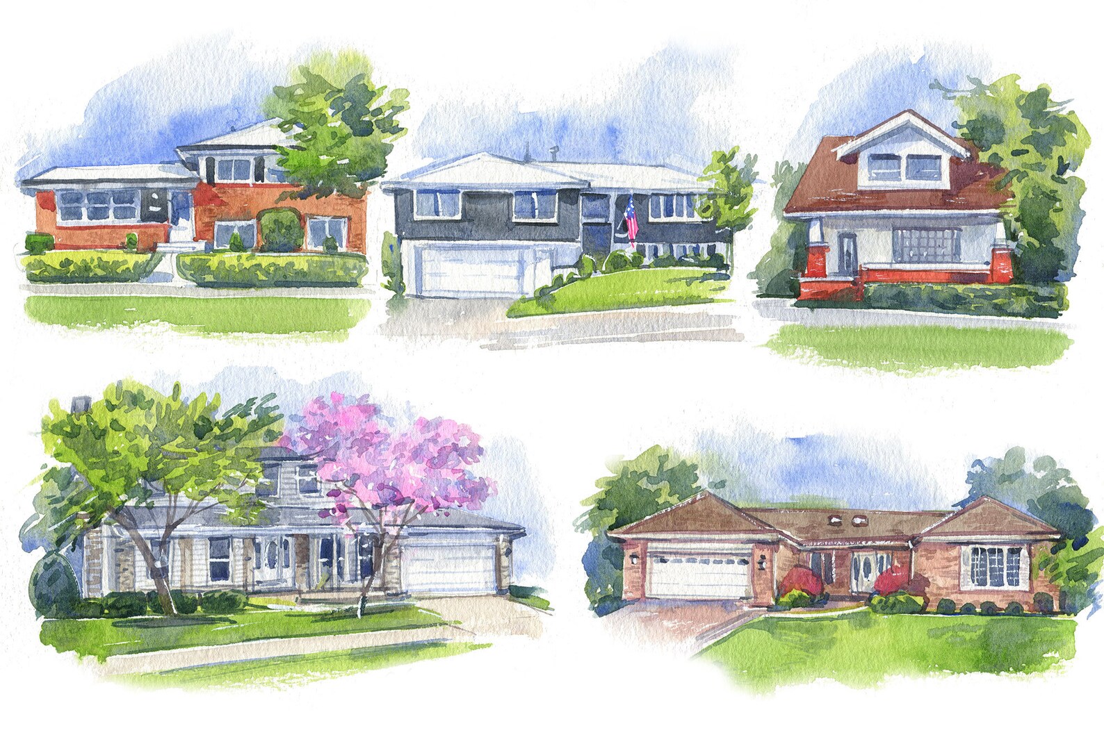 Multiple House Portrait Watercolor House Portrait From Photo Home ...