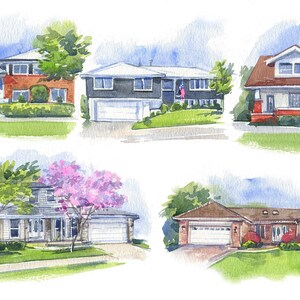 Multiple House Portrait — Watercolor House Portrait From Photo — Home ...