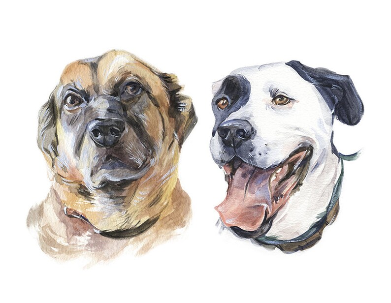 MULTI Dog Portrait Custom Two Pet Portrait Christmas Gift - Etsy