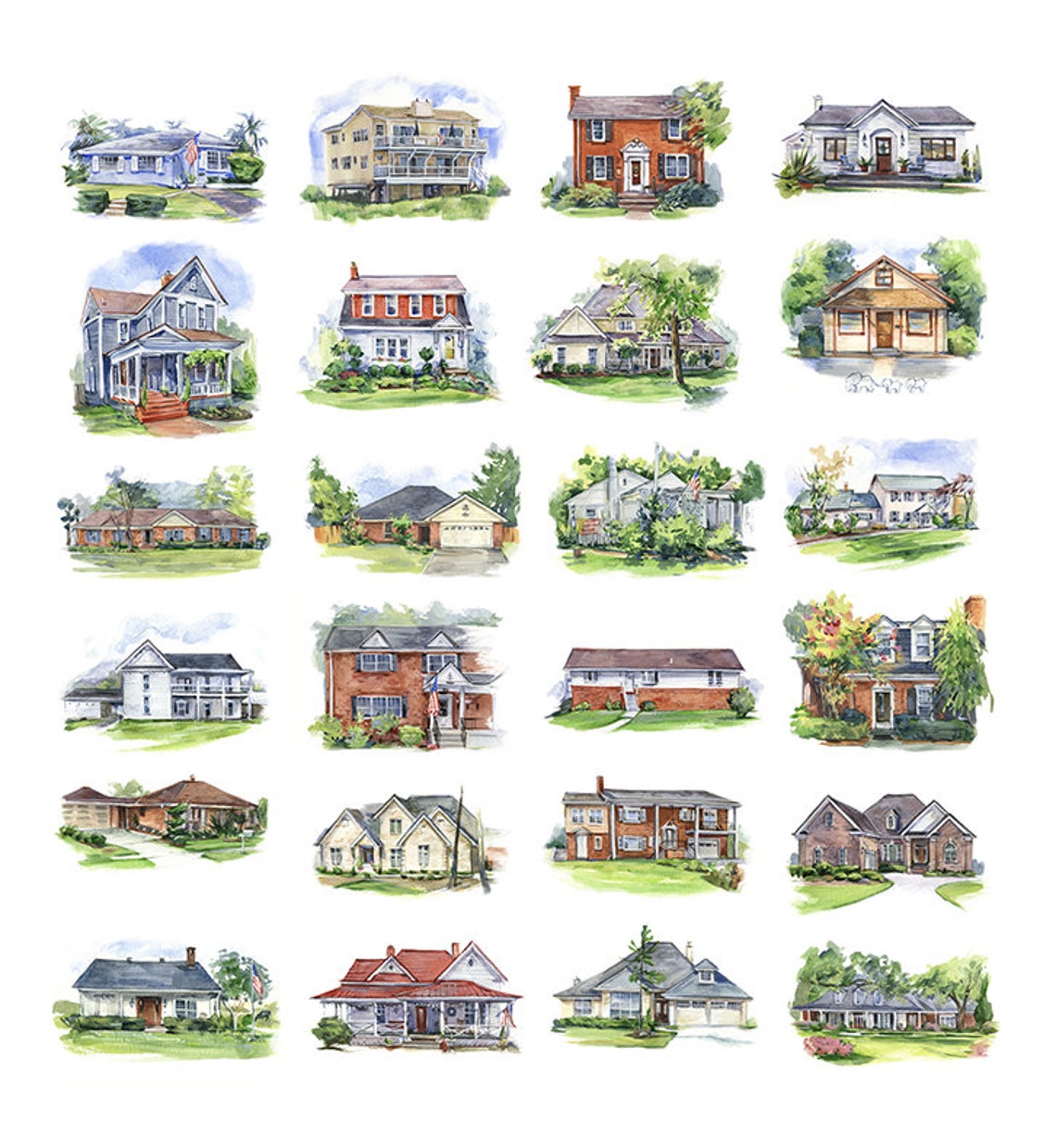 Multiple House Portrait Watercolor House Portrait From Photo - Etsy